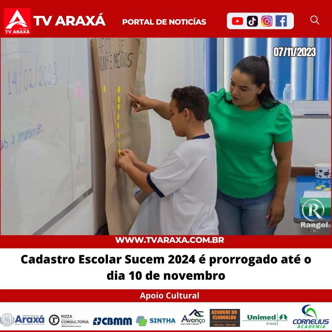 Cadastro Escolar Sucem 2024 é prorrogado até o dia 10 de novembro - TV ...